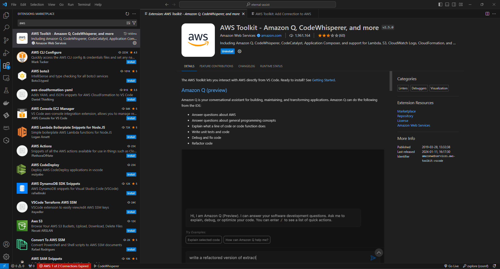 Code Companion AI: Installing Amazon Code Whisperer in VS Code - Slight ... Code Companion AI: Installing Amazon Code Whisperer in VS Code - Slight ...